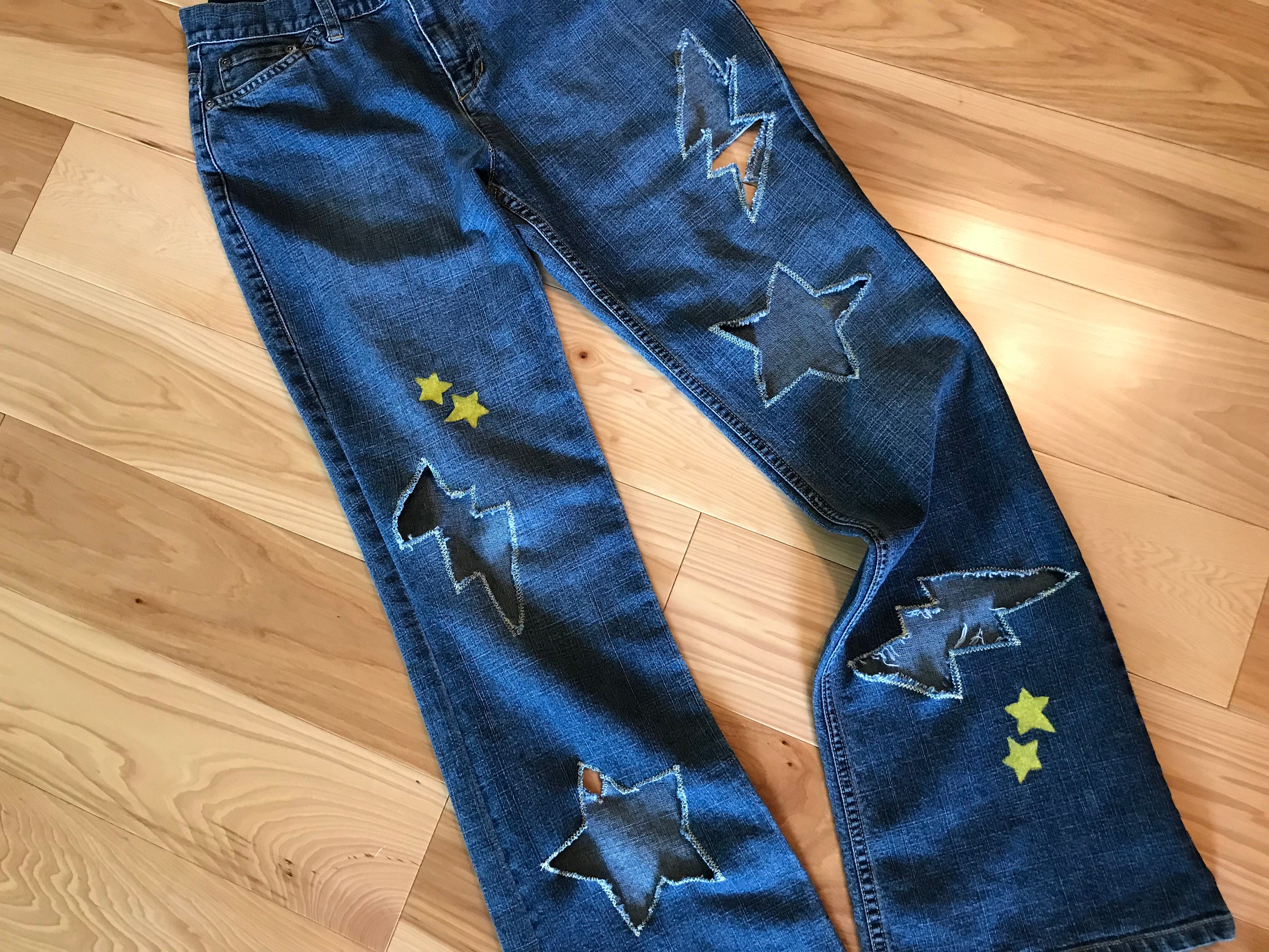 Destroyed Ripped Jeans With Cutouts, Embellished Edgy Stars and Bolts ...
