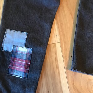 Reworked Cropped Plaid Patch Jeans Size 14, Upcycled Black Denim ...