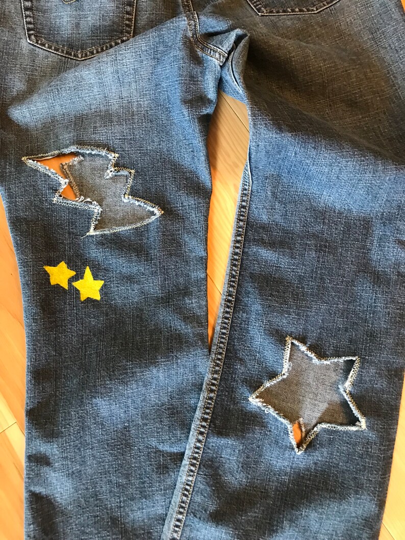 Destroyed Ripped Jeans With Cutouts, Embellished Edgy Stars and Bolts ...