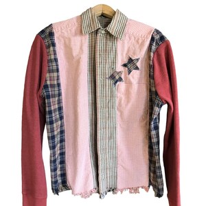 Mixed Print Button-down Shirt for Fall | Oversized Spliced Shirt ...
