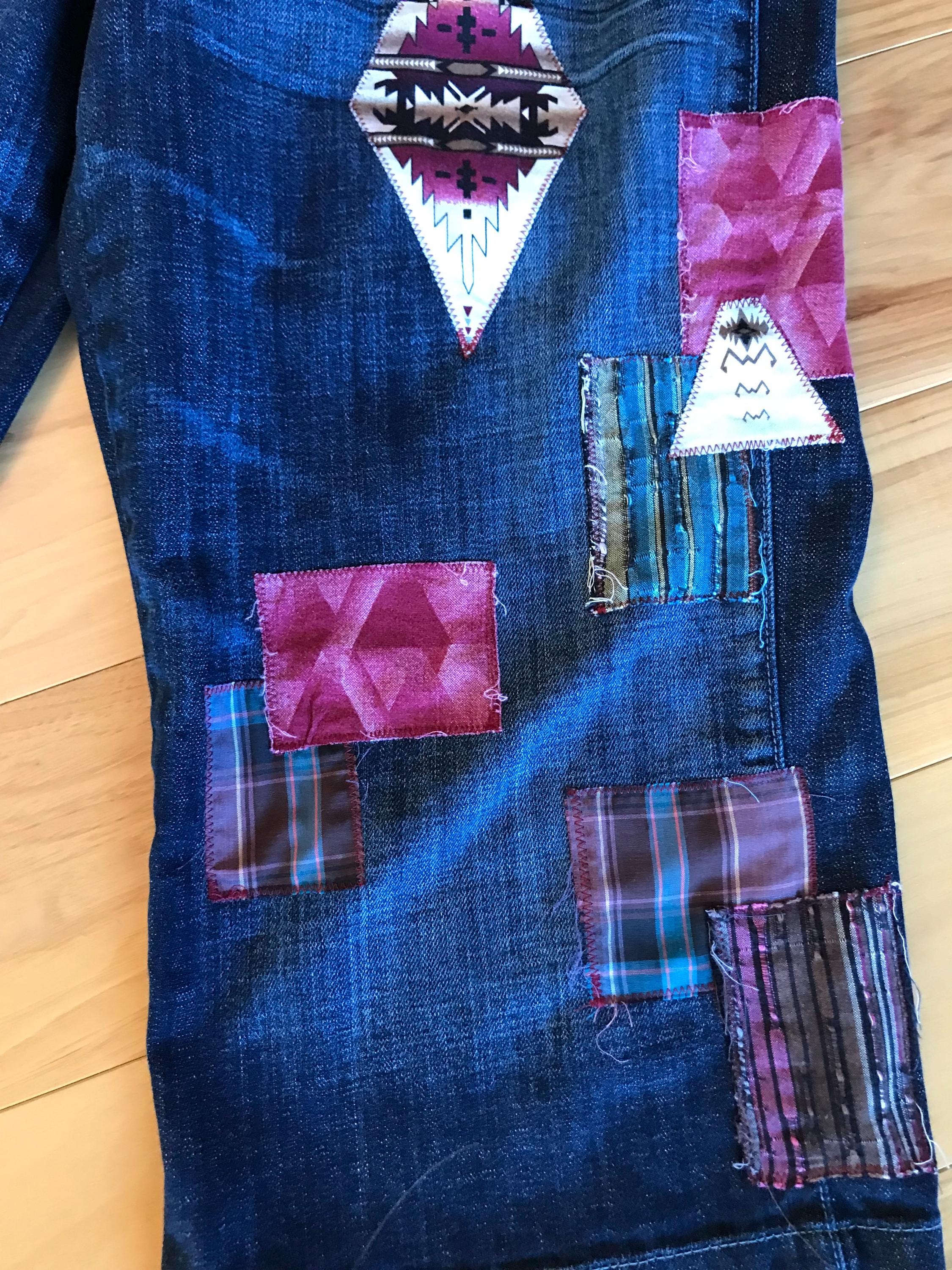 Southwest Aztec Patch Jeans Women's Size 7/8, Upcycled Tribal Print ...
