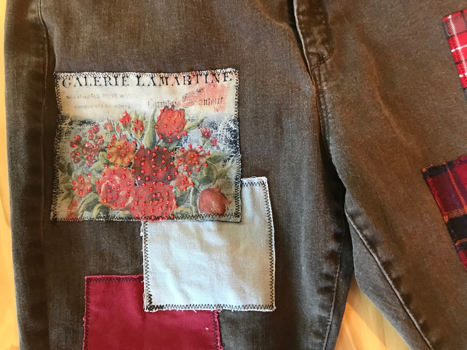 Reworked Cropped Plaid Patch Jeans Size 14, Upcycled Black Denim ...