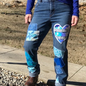 Boho Hippie Upcycled Patchwork Jeans Women's Size 6, Handmade Decorated ...
