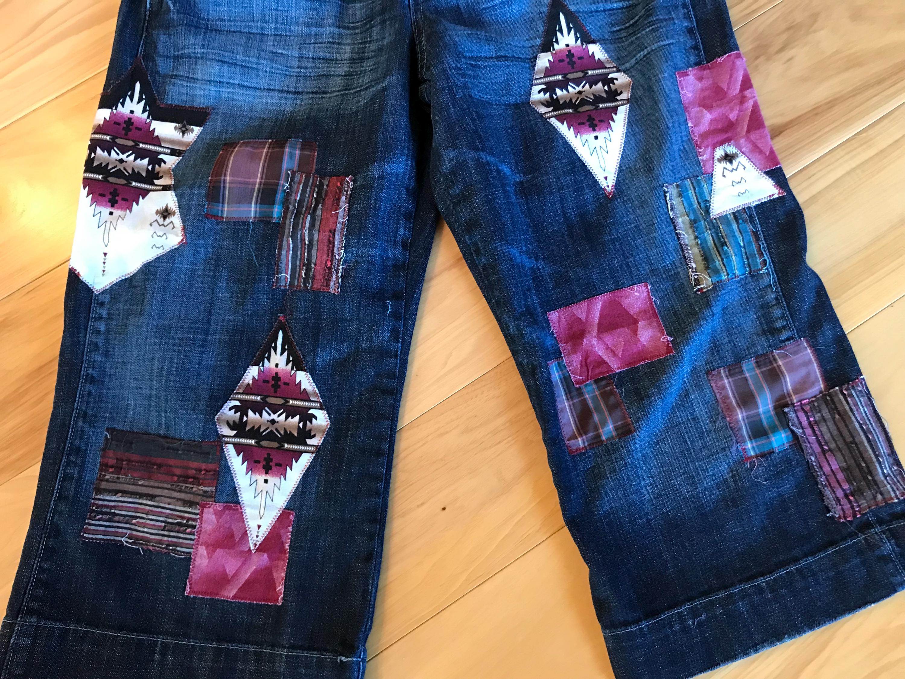 Southwest Aztec Patch Jeans Women's Size 7/8, Upcycled Tribal Print ...