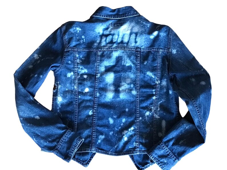 Upcycled Bleached Jean Jacket for Women Size 6, Faith Inspired Kitten ...