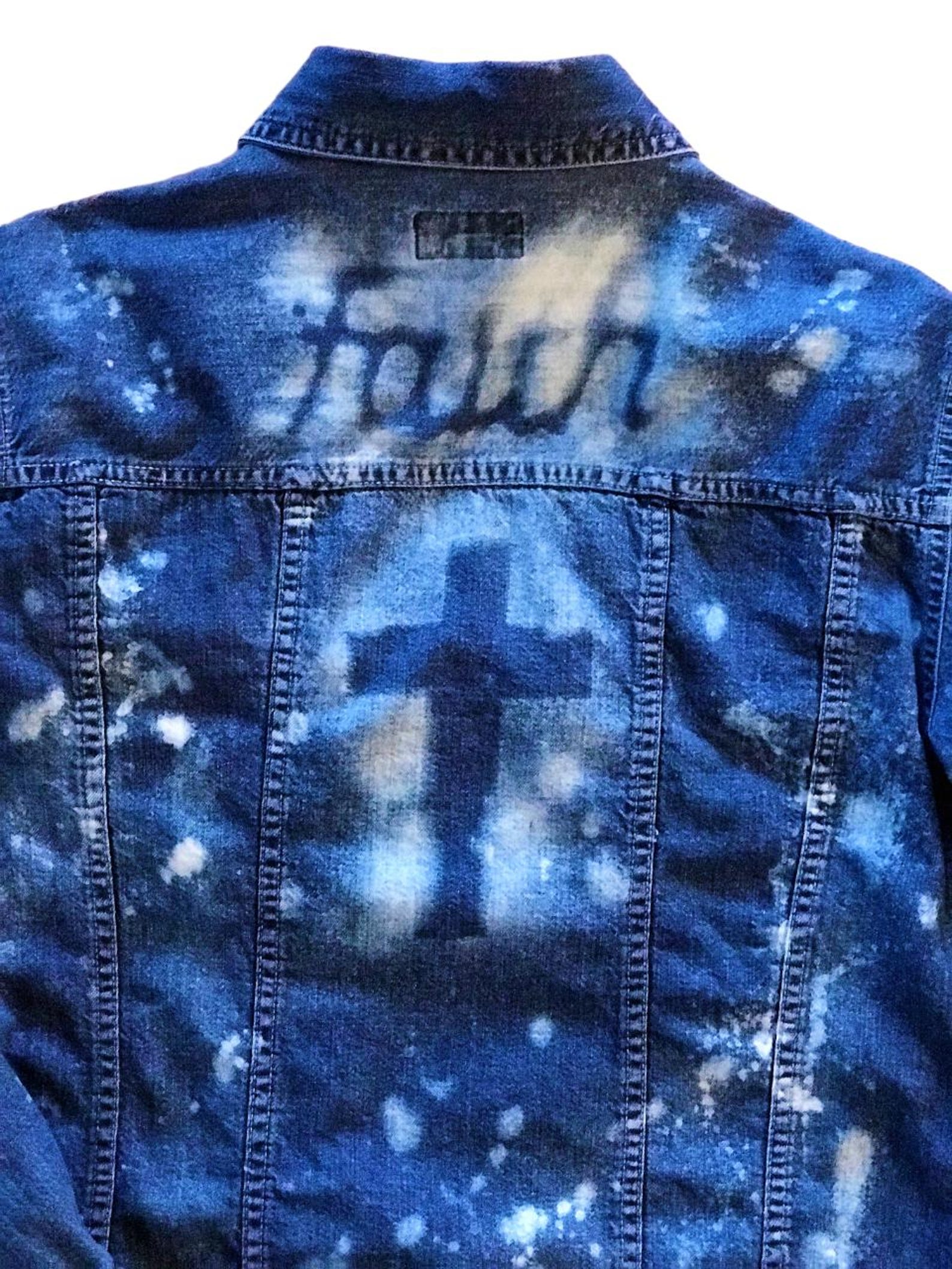 Upcycled Bleached Jean Jacket for Women Size 6, Faith Inspired Kitten ...