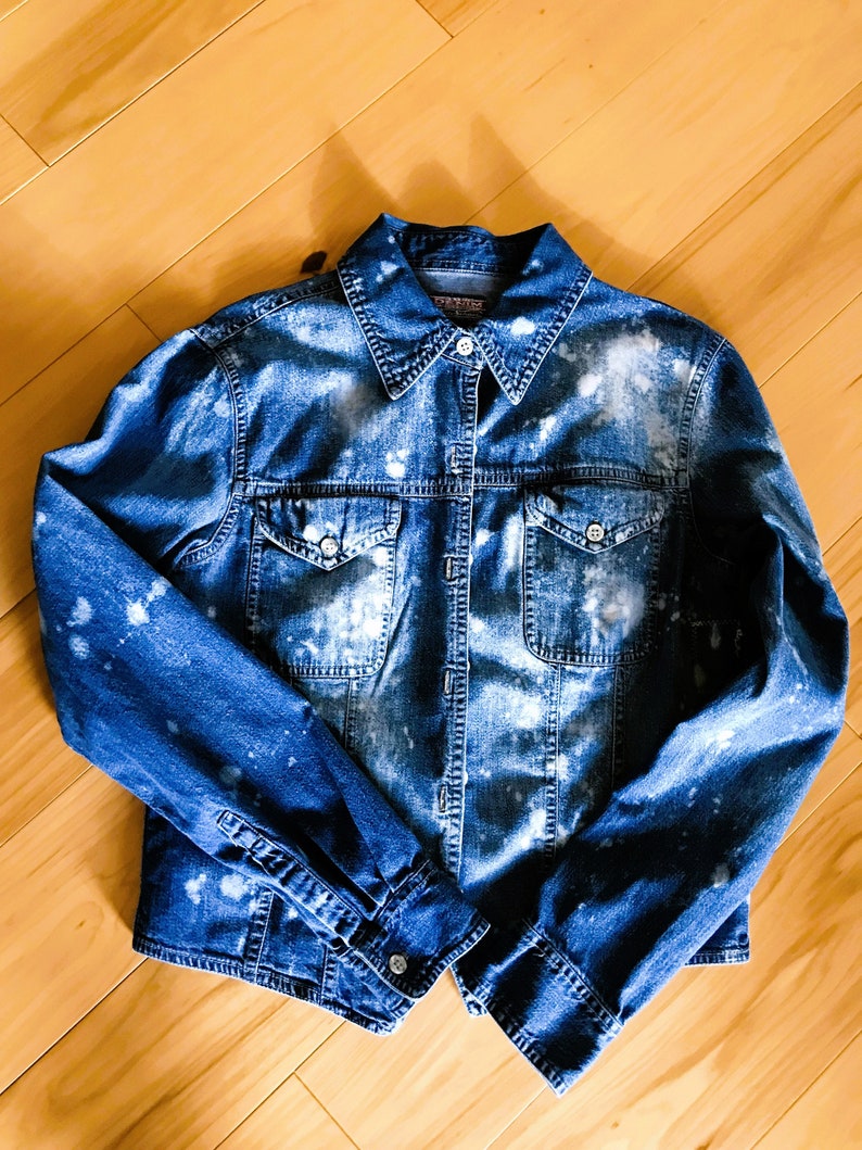 Upcycled Bleached Jean Jacket for Women Size 6, Faith Inspired Kitten ...