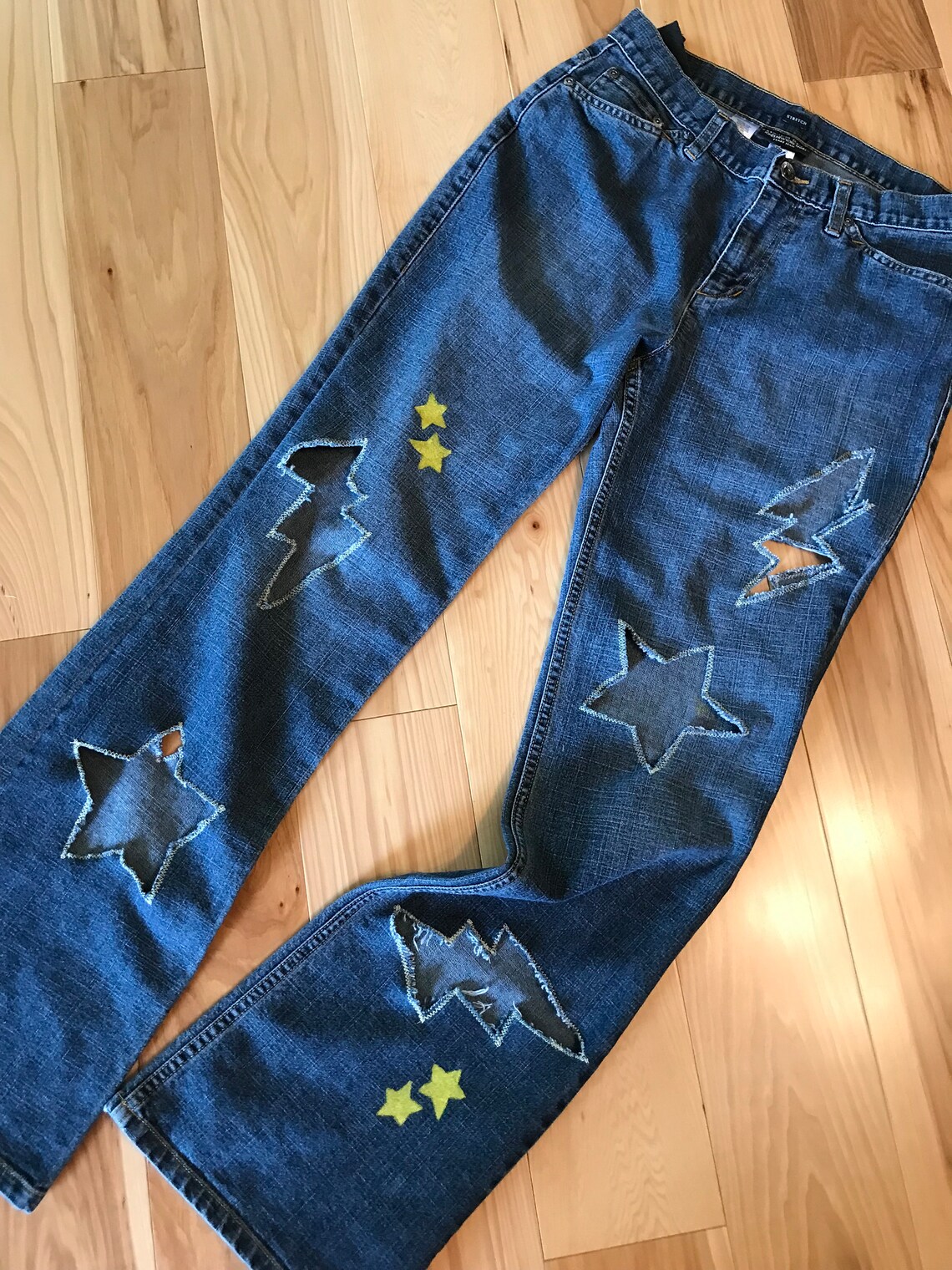 Destroyed Ripped Jeans With Cutouts Embellished Edgy Stars - Etsy