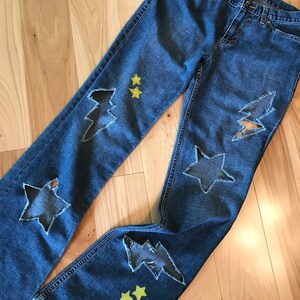 Destroyed Ripped Jeans With Cutouts, Embellished Edgy Stars and Bolts ...