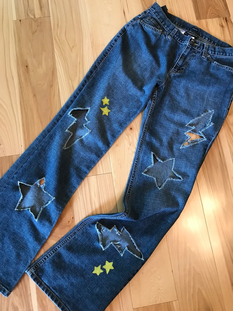 Destroyed Ripped Jeans With Cutouts, Embellished Edgy Stars and Bolts ...