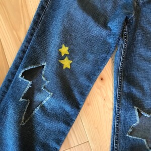 Destroyed Ripped Jeans With Cutouts, Embellished Edgy Stars and Bolts ...