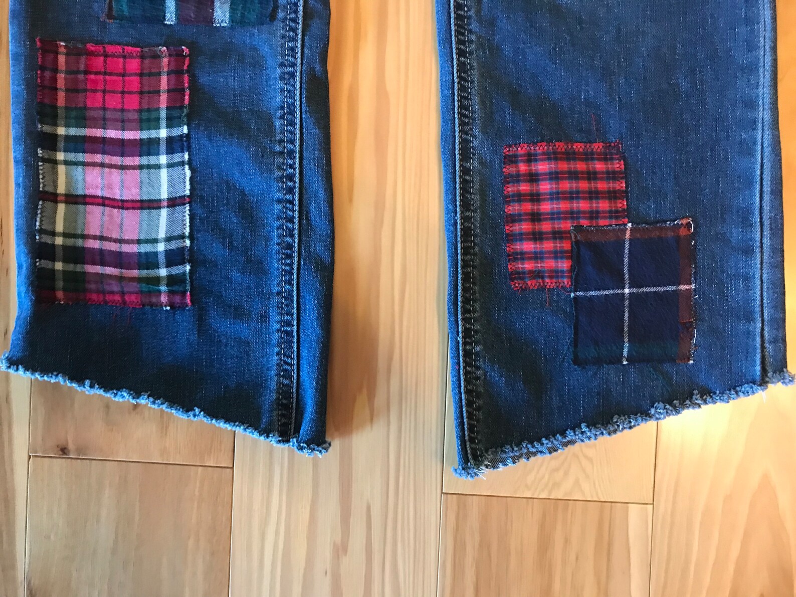 Reworked Plaid Flannel Patch Jeans Size 14, Upcycled Handmade Designer ...