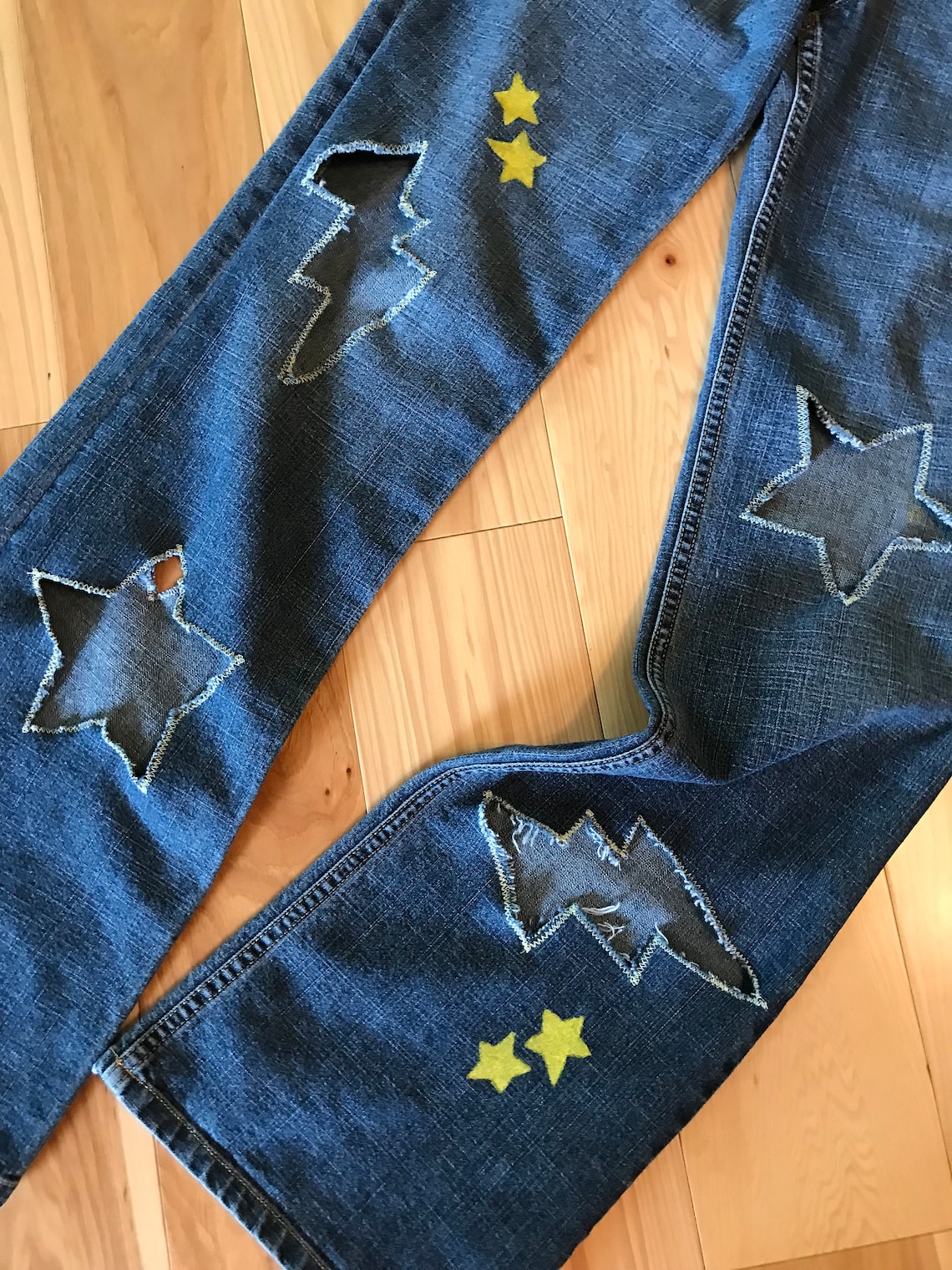 Destroyed Ripped Jeans With Cutouts Embellished Edgy Stars - Etsy