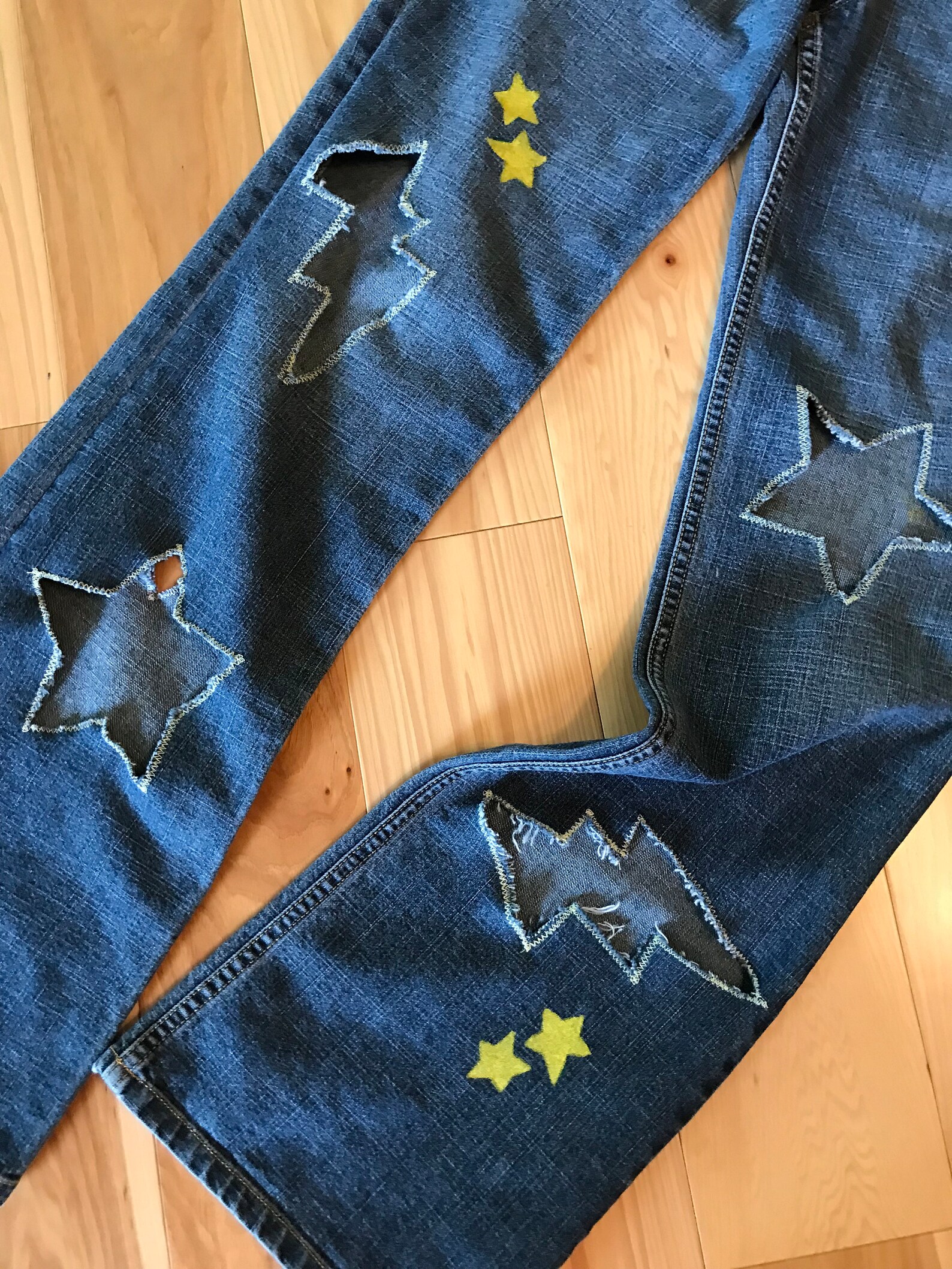 Destroyed Ripped Jeans With Cutouts, Embellished Edgy Stars and Bolts ...