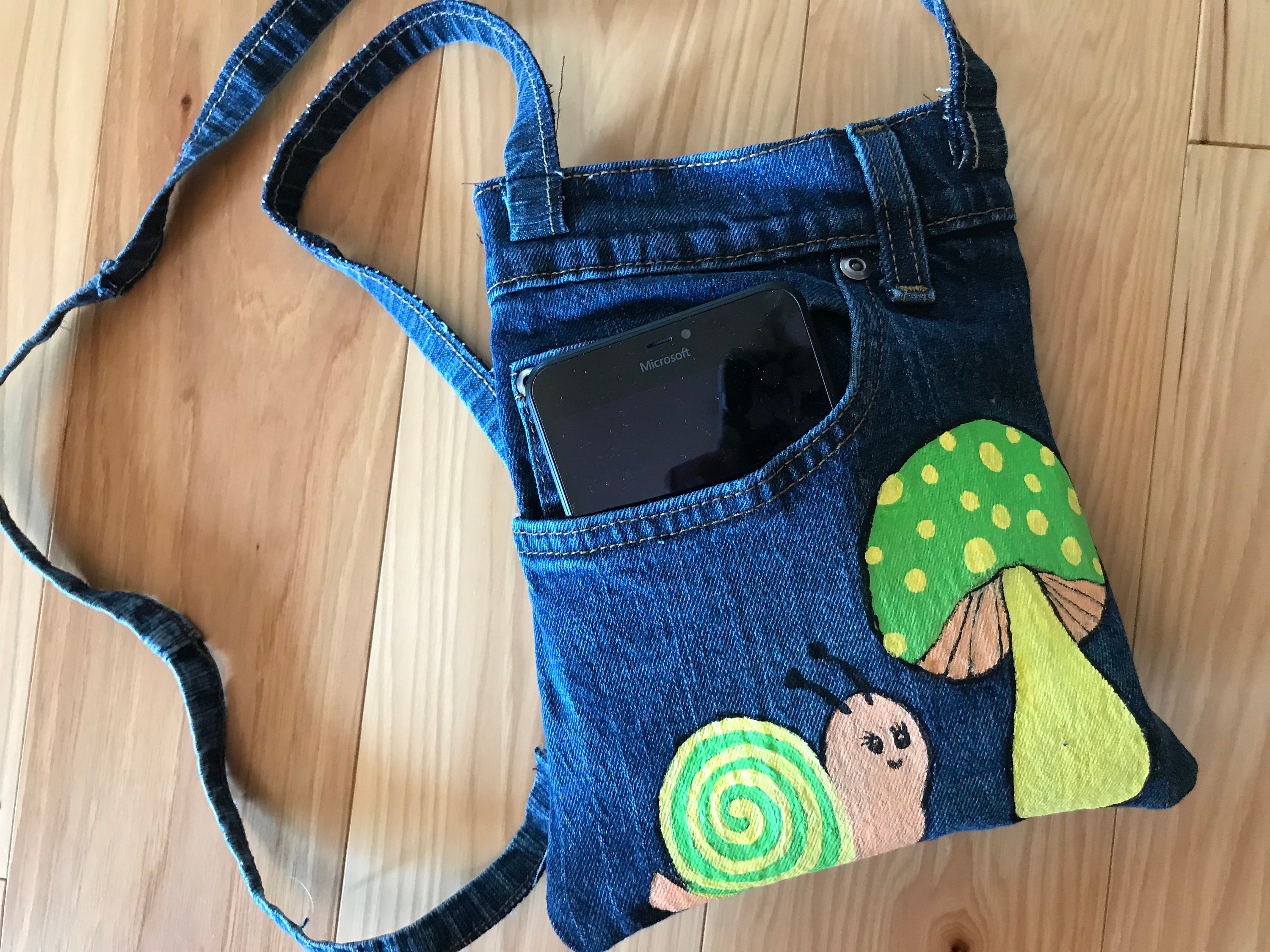 Over Shoulder Crossbody Jean Bag, Upcycled Handmade Cell Phone Pouch ...