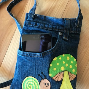 Over Shoulder Crossbody Jean Bag, Upcycled Handmade Cell Phone Pouch ...