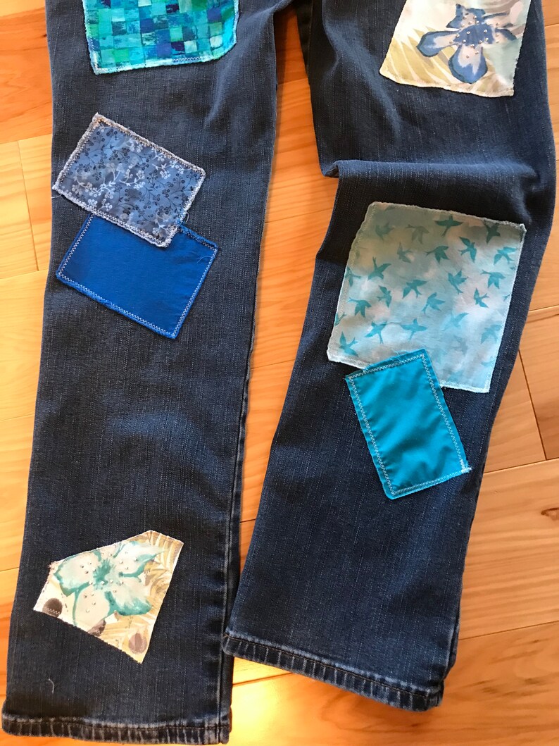 Boho Hippie Upcycled Patchwork Jeans Women's Size 6, Handmade Decorated ...