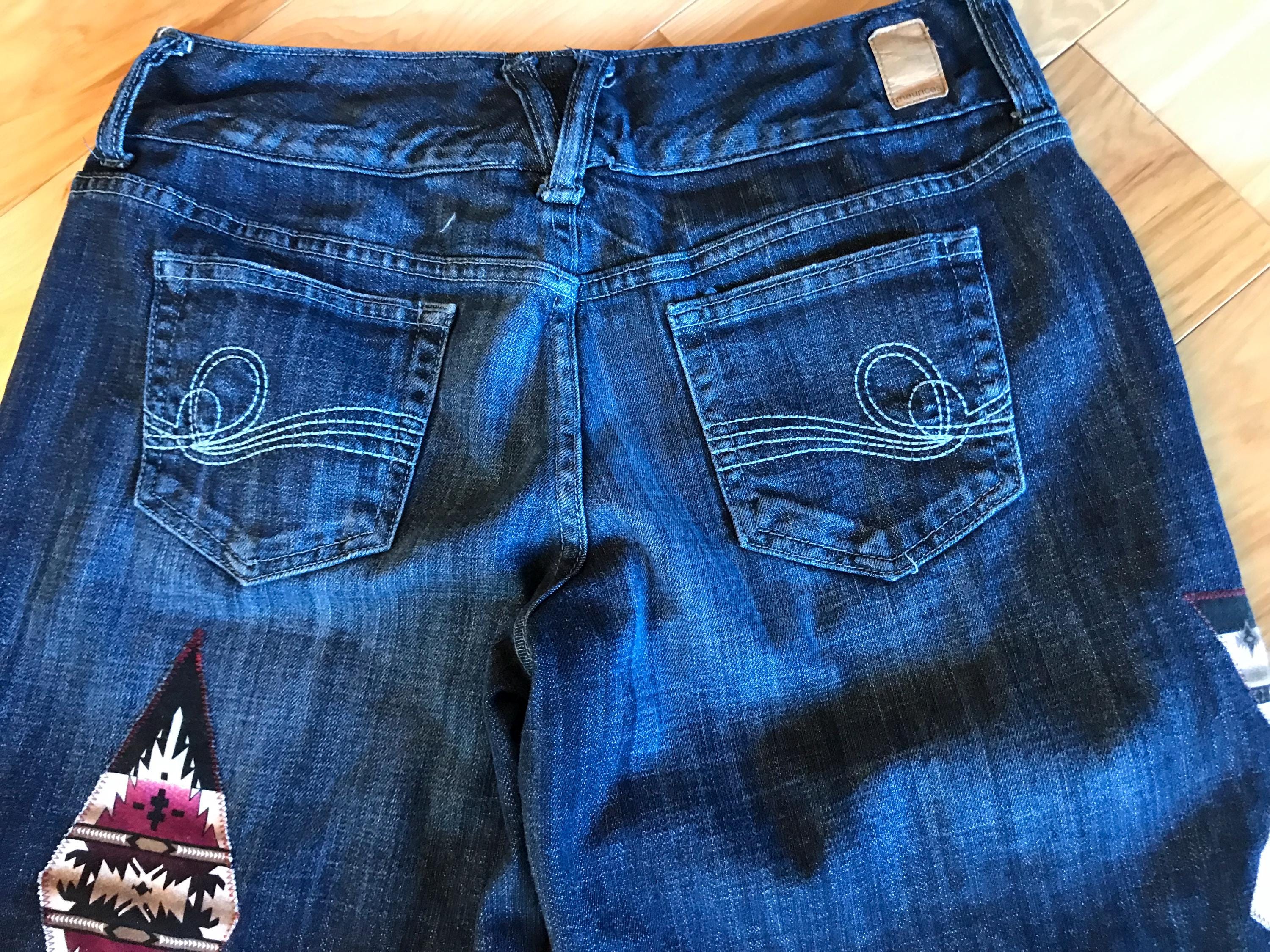 Southwest Aztec Patch Jeans Women's Size 7/8, Upcycled Tribal Print ...