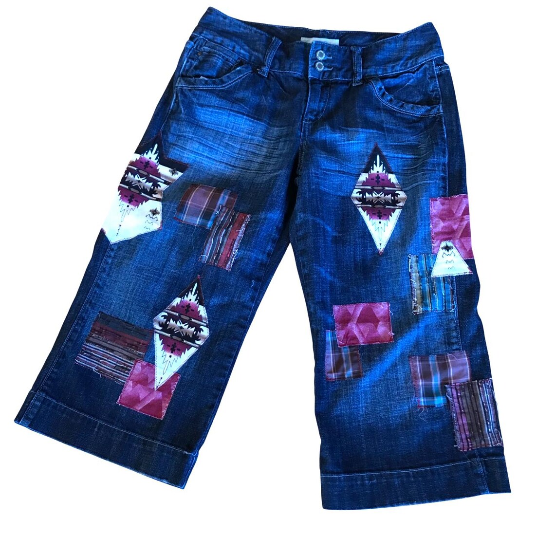Southwest Aztec Patch Jeans Women's Size 7/8, Upcycled Tribal Print ...