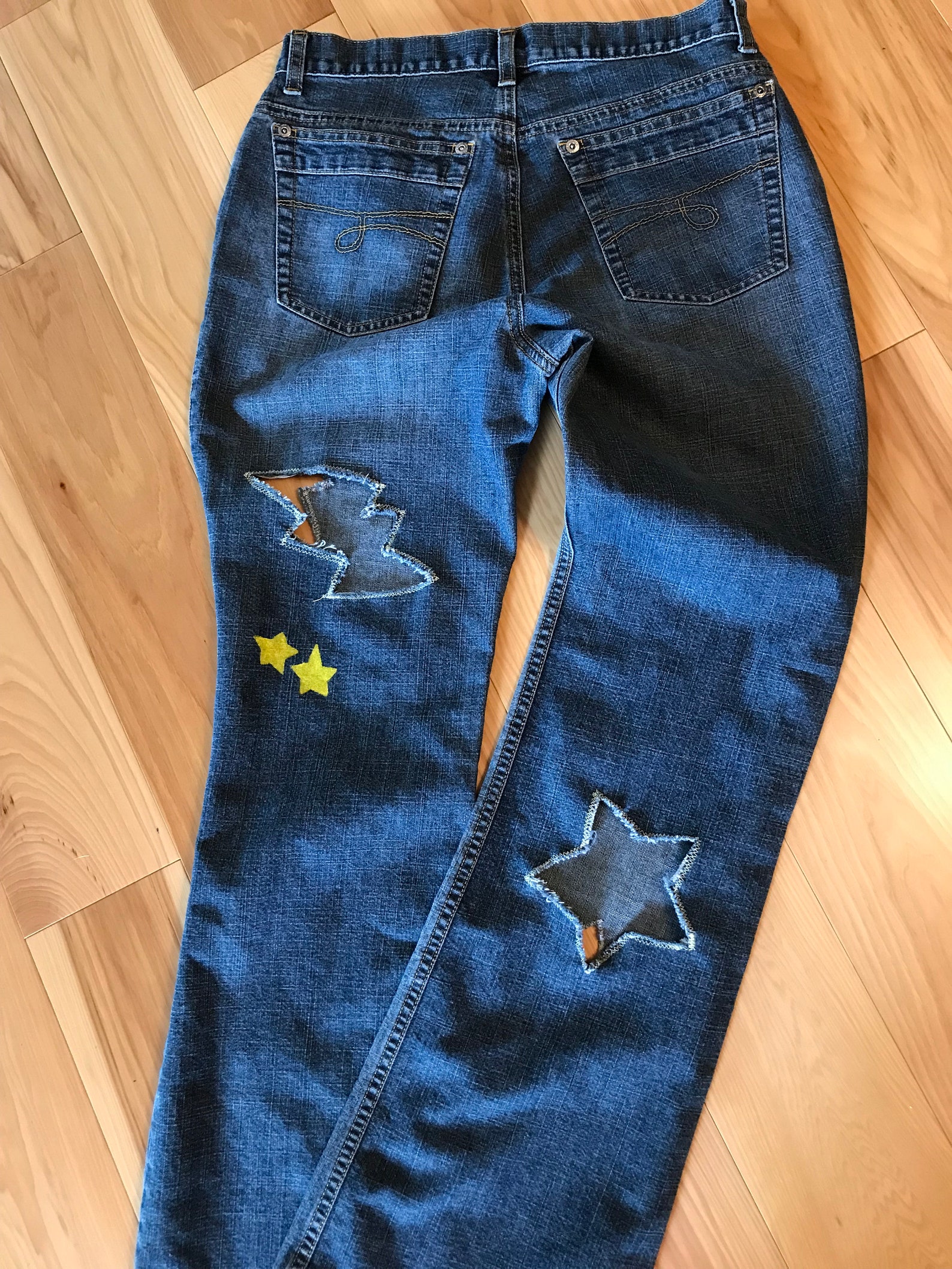 Destroyed Ripped Jeans With Cutouts, Embellished Edgy Stars and Bolts ...