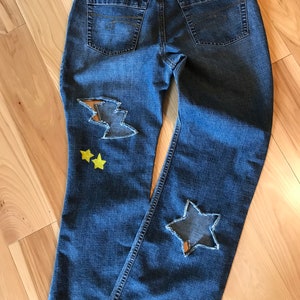 Destroyed Ripped Jeans With Cutouts, Embellished Edgy Stars and Bolts ...