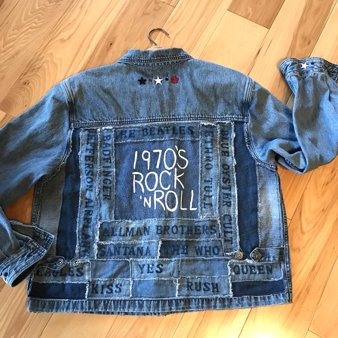 Upcycled Rock and Roll Denim Jacket Women's XL, Handmade 1970s Rock ...