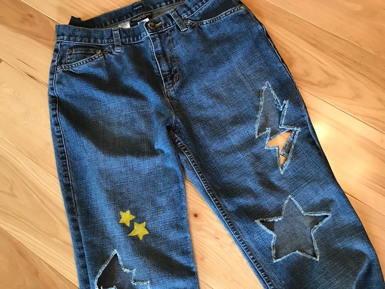 Destroyed Ripped Jeans With Cutouts, Embellished Edgy Stars and Bolts ...