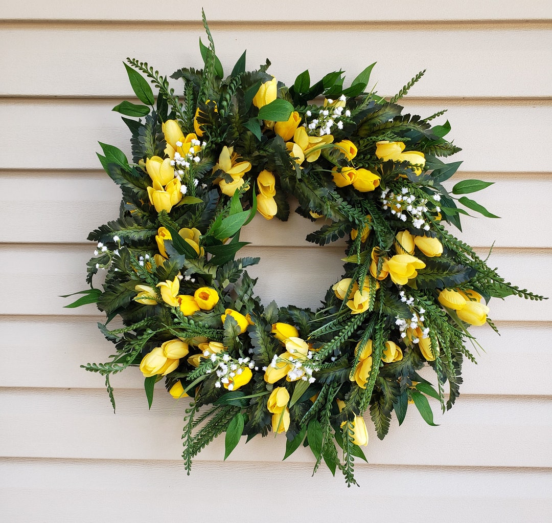 Yellow Spring Tulip Wreath for Front Door; Farmouuse Cottage Country ...