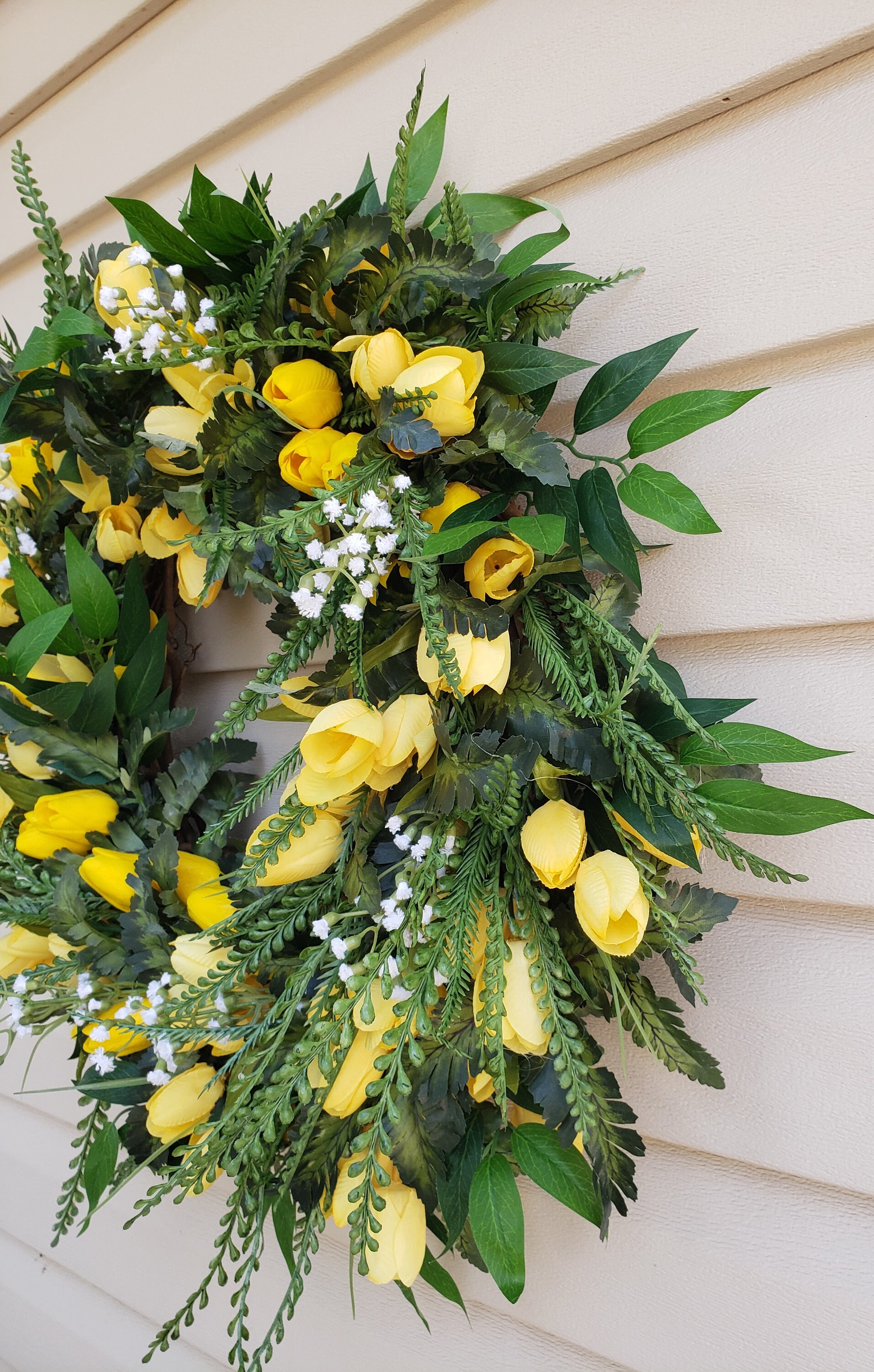 Yellow Spring Tulip Wreath for Front Door Farmouuse Cottage Country ...