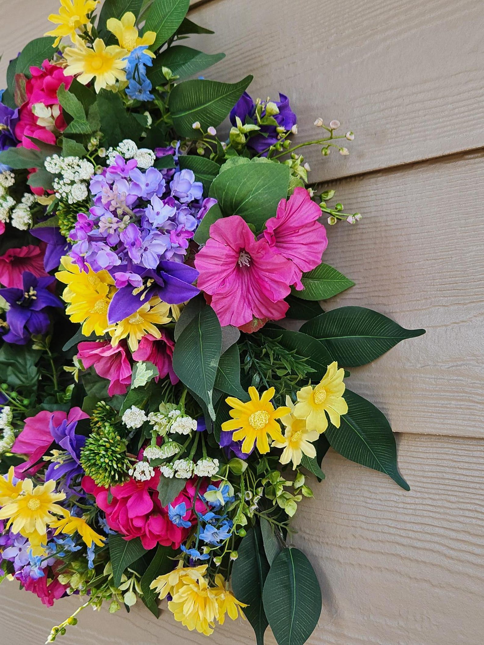 Spring Summer Wreath for Front Door; Bright Flowers Wreath; Spring ...