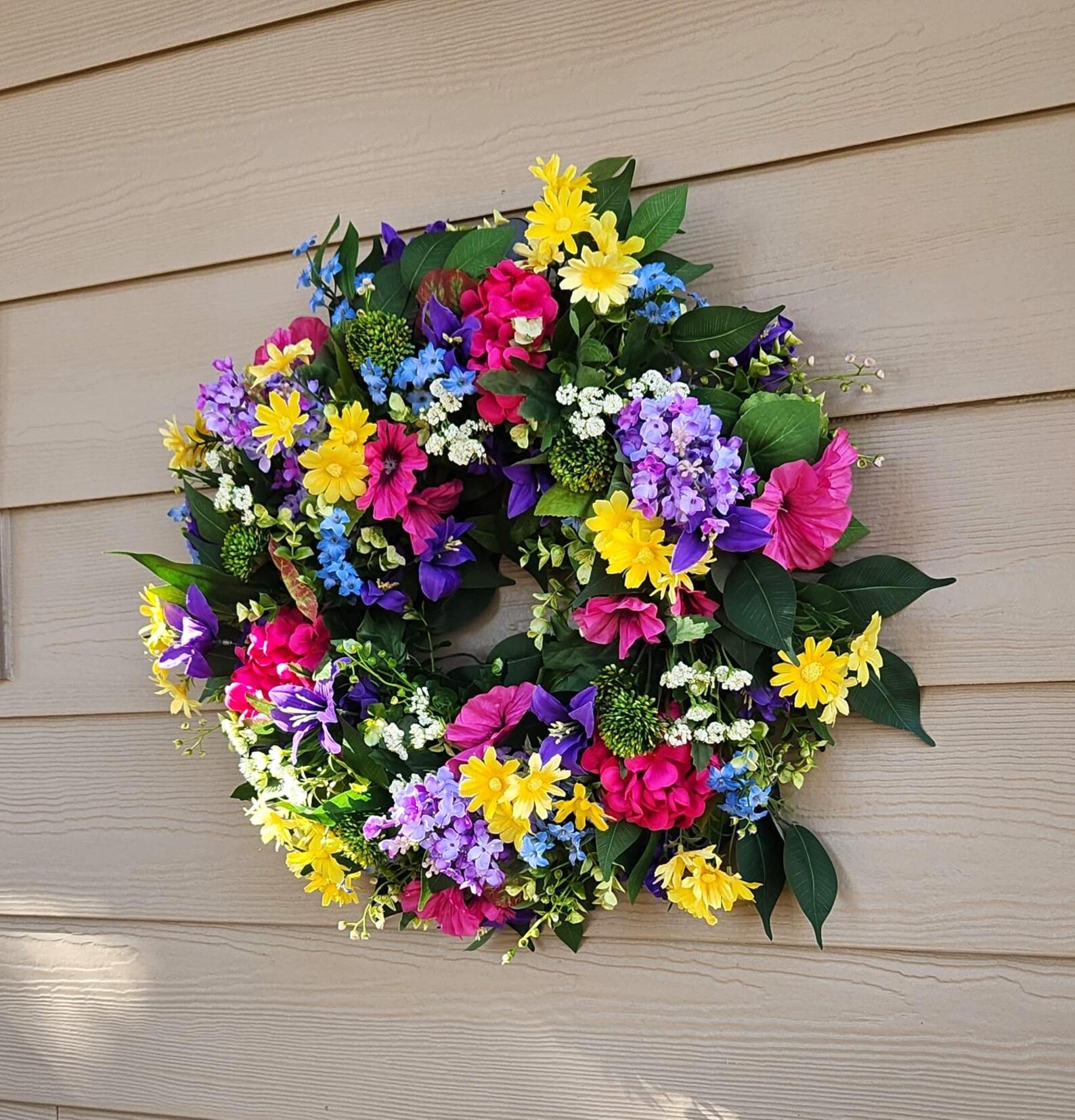 Spring Summer Wreath for Front Door; Bright Flowers Wreath; Spring ...