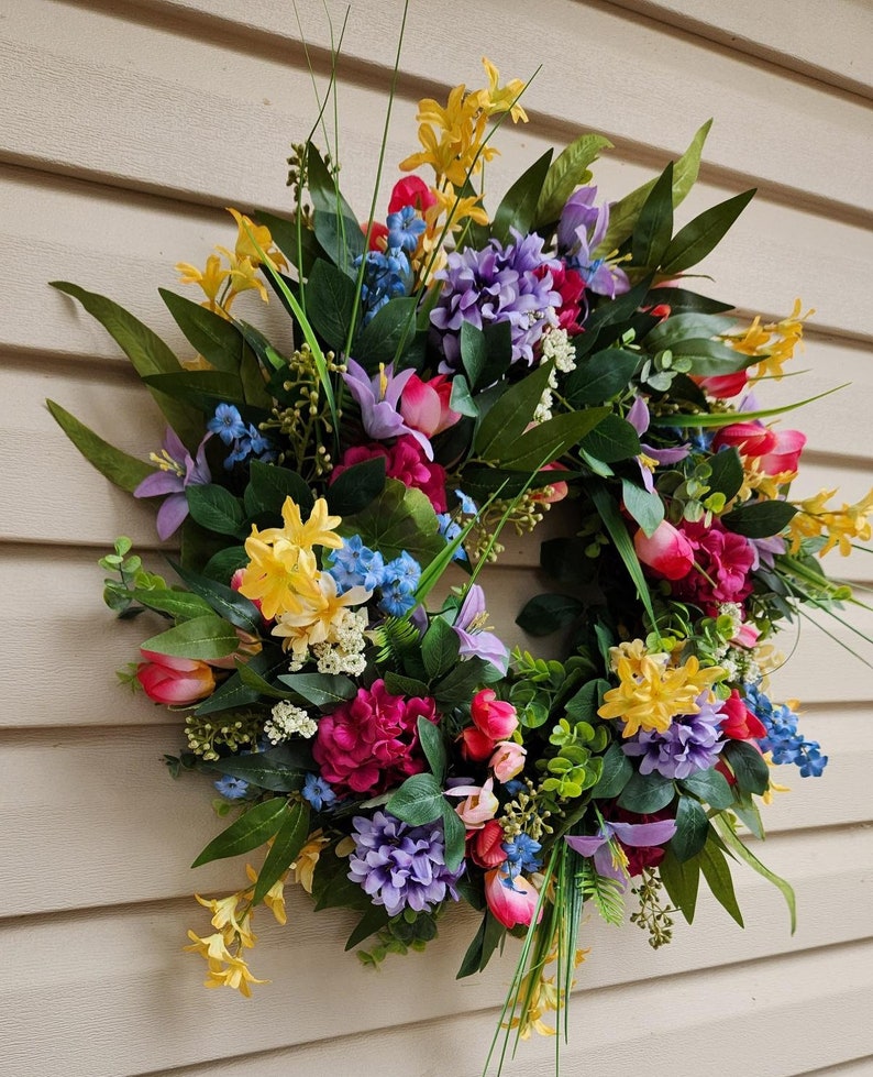Spring Summer Wreath for Front Door Bright Flowers Wreath Spring ...