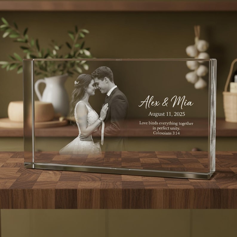 Personalized 3D Photo Crystal Keepsake | Custom Wedding Portrait, Names ...