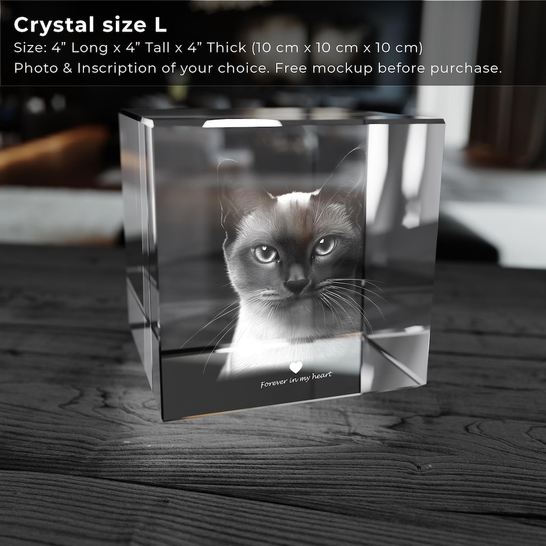 Personalized 3D Cat Memorial Crystal Cube | Custom Cat Keepsake | Free ...