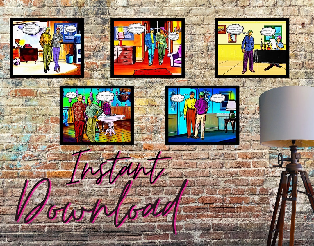 Hipster Cartoon Gay Comic Art Set of 5 Pickup Lines Printable Art Gay ...