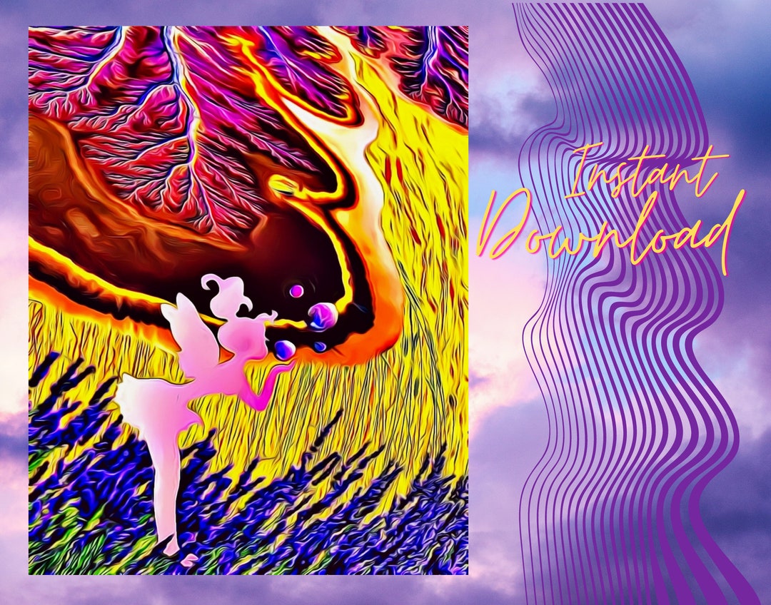 Pink Fairy Magic in Purple Field Printable Art Multiple Sized 300DPI ...