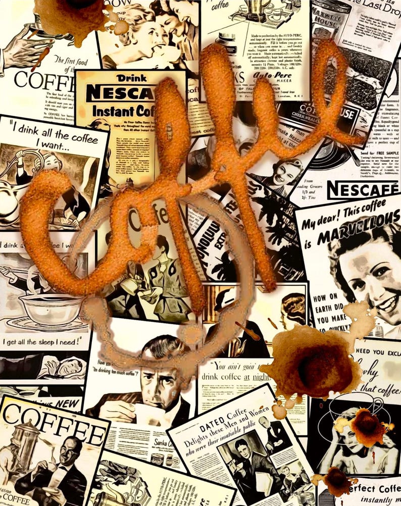 Vintage Coffee Ad Collage, Vintage Ads, Coffee Art Set of Three, Retro ...