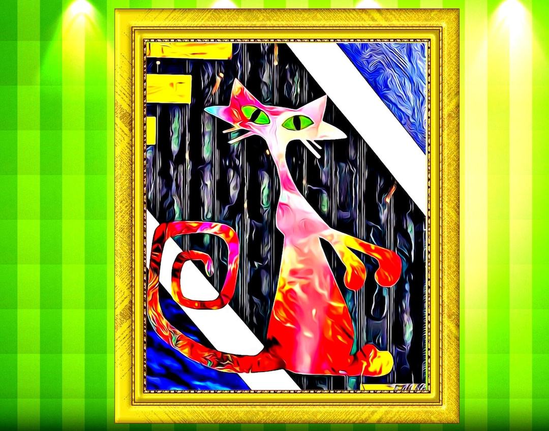 Midcentury Modern Atomic Cat Art Print Hipster Cat Wall Art Atomic Art ...