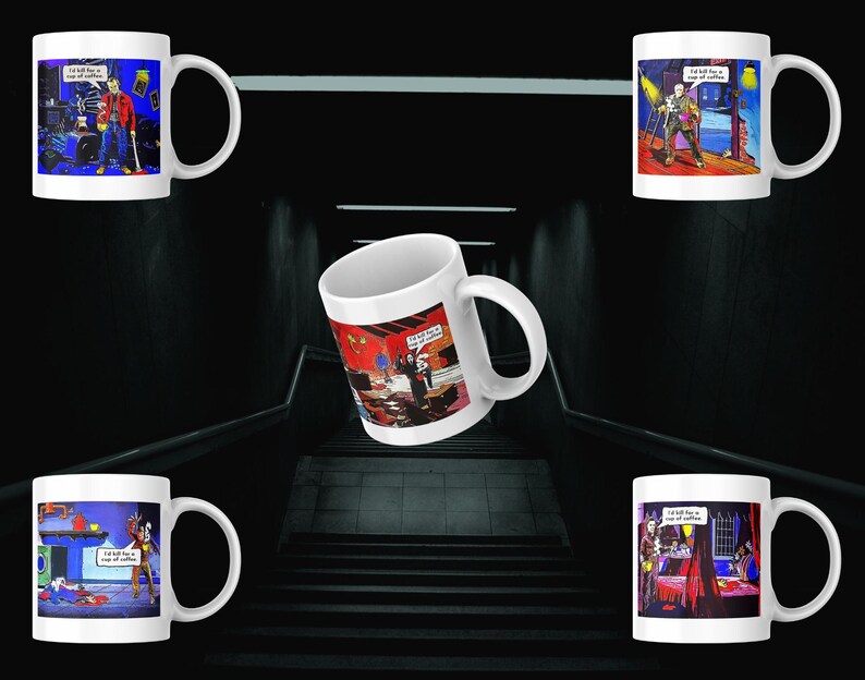 Hipster Cartoon Coffee Art Scary Coffee Set of 5 Printable Art Coffee ...