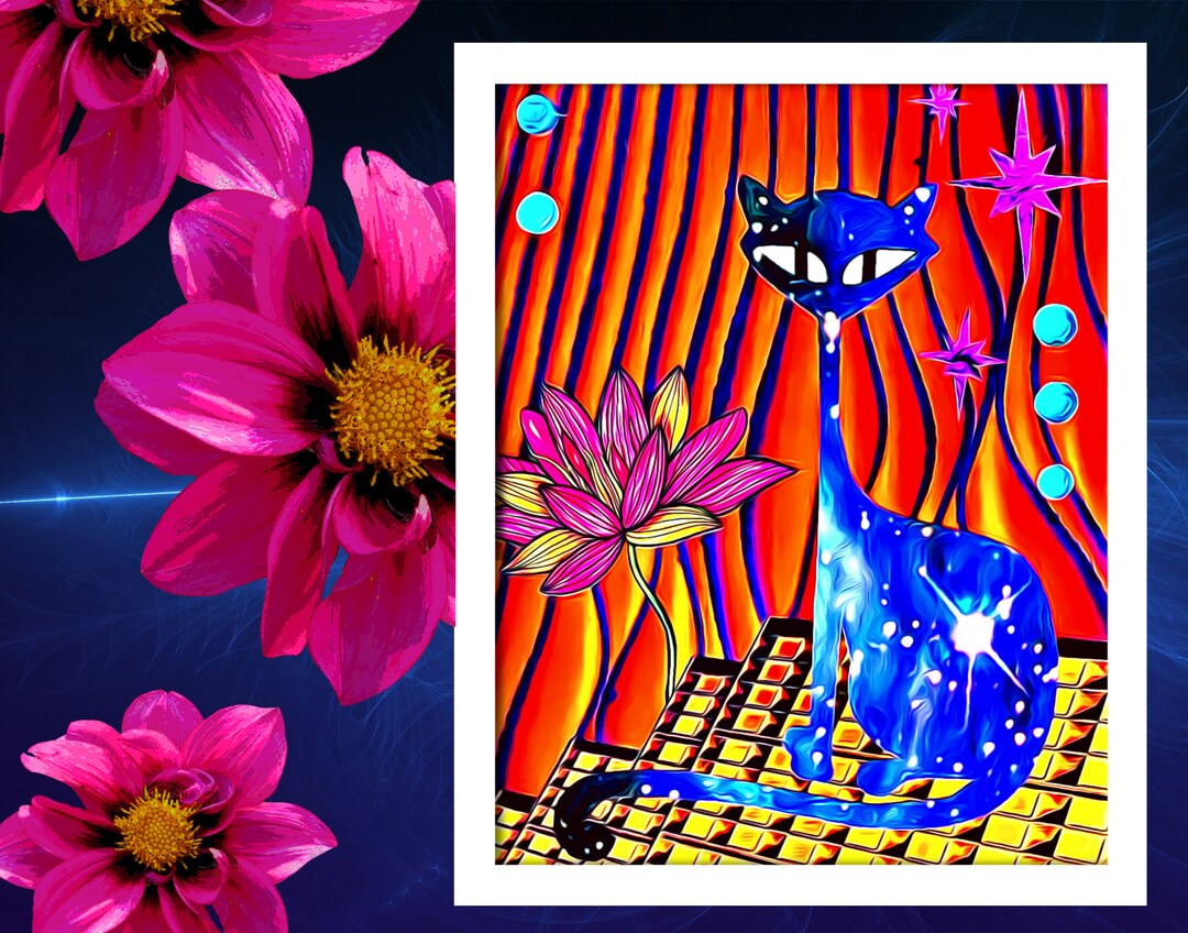 Midcentury Modern Atomic Cat Art Print Hipster Cat Wall Art Atomic Art ...