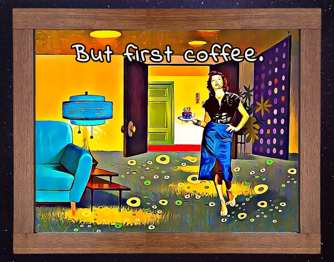 Hipster Cartoon Coffee Art but First Coffee Printable Art Coffee Lover ...