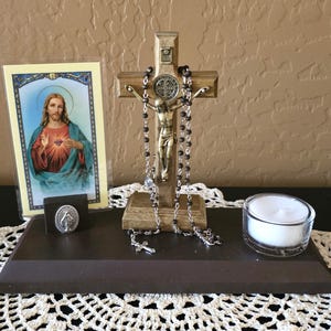 Catholic Wooden Tabletop Altar: Portable Home Sanctuary With Rosary - Etsy