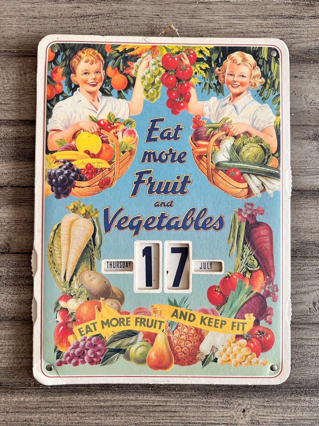 Vintage Perpetual Calendar, Eat More Fruit and Vegetables & Keep Fit ...