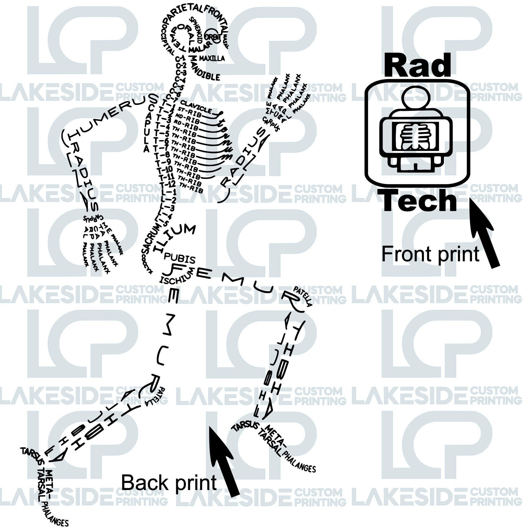 Radiology Tech Full Skeleton Digital Download Sublimation or Cut File ...