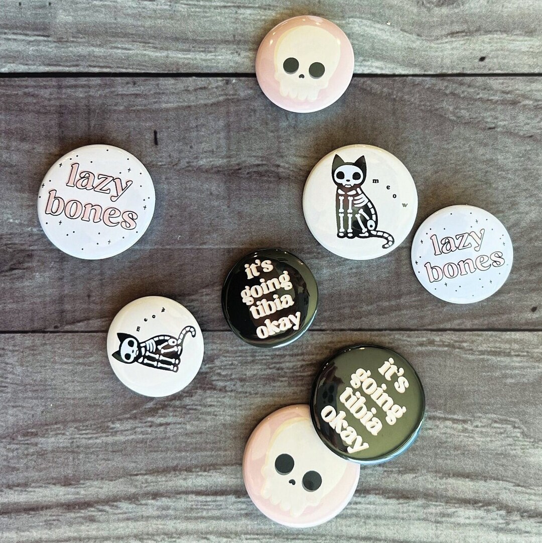 Lazy Bones Button or Magnet Set | Pack of 4 | Halloween Buttons ...