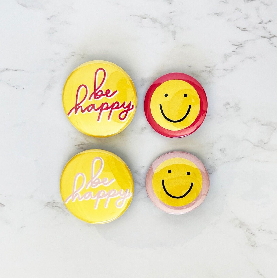 Be Happy Button Pins or Magnets Set | Pack of 2 - Etsy