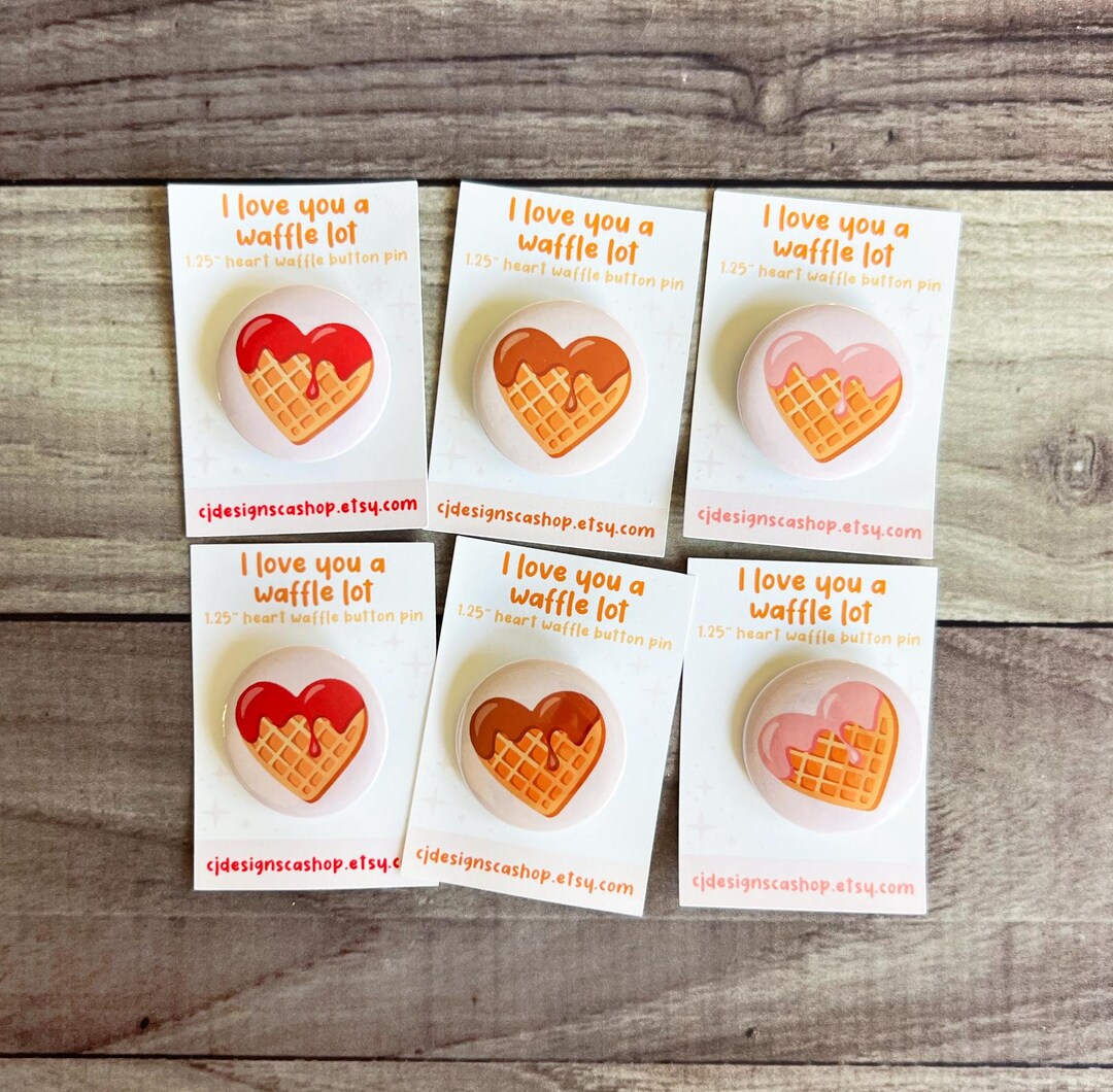 I Love You A Waffle Lot 1.25" Waffle Button Pin or Magnet | Valentine's ...