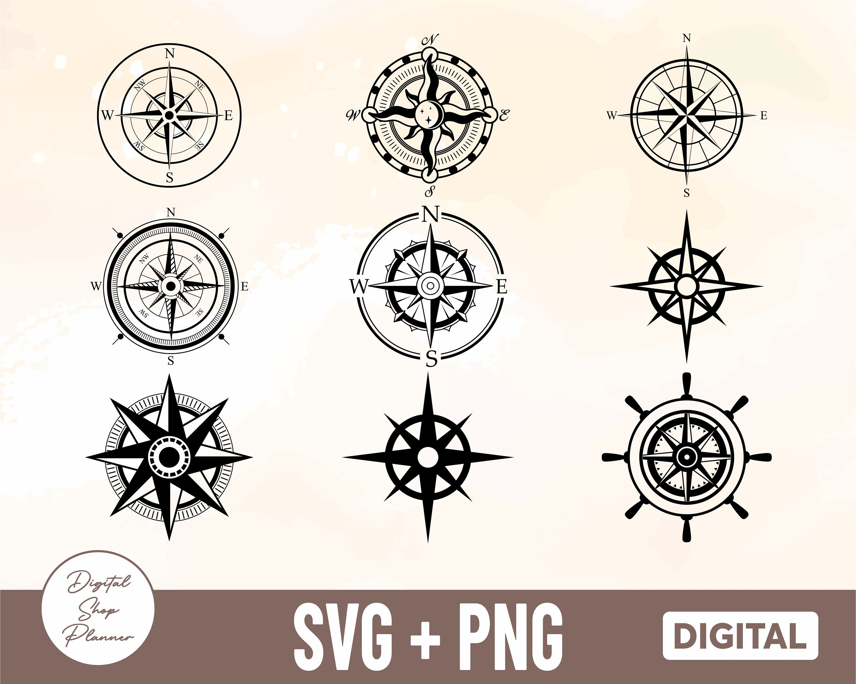 Compass Svg Compass Dxf Compass Bundle Svg Nautical Compass Etsy