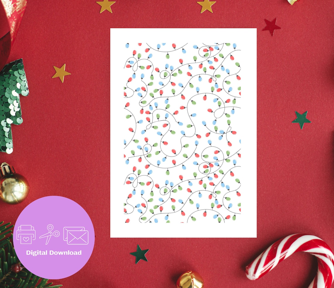 Printable Christmas Lights Card, Christmas Lights, Colorful Holiday ...