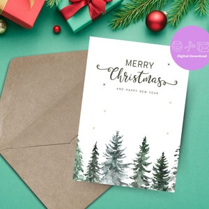 Printable Pine Tree Card, Christmas Trees, Colorful Holiday, Holiday ...